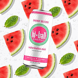 Hiball Energy Seltzer Water, Caffeinated Sparkling Water Made with Vitamin B12 and Vitamin B6, Sugar Free ,16 Fl Oz (Pack of 8), Watermelon