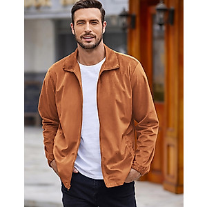 COOFANDY Zip Up Jacket Men Lightweight Microfleece Full Zip Jacket Sweatshirt Winter Light Brown, Medium