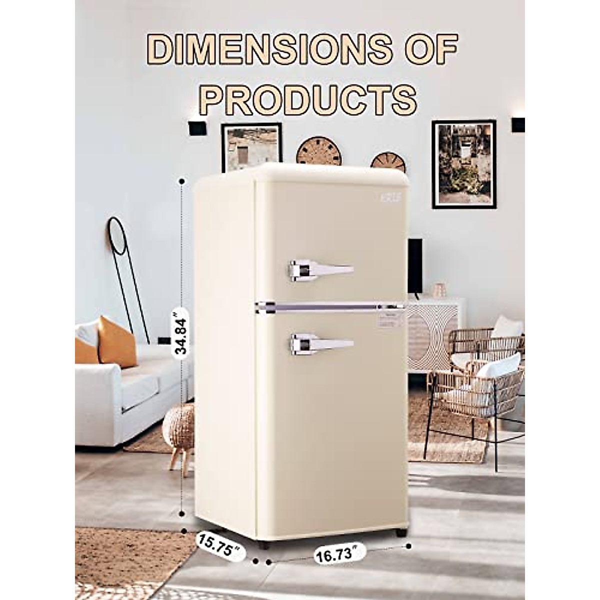 KRIB BLING 3.5 Cu.ft Compact Refrigerator, Mini Fridge with Freezer, Retro Design Small Drink Chiller with 2 Door Adjustable Mechanical Thermostat for Home, Office, Dorm or RV, White