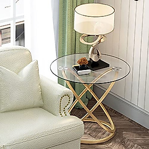 OIOG Glass Round End Table, Living Room Side Table for Small Space, Modern End Table with Tempered Glass Tabletop, Contemporary Side End Table, Chrome Finish