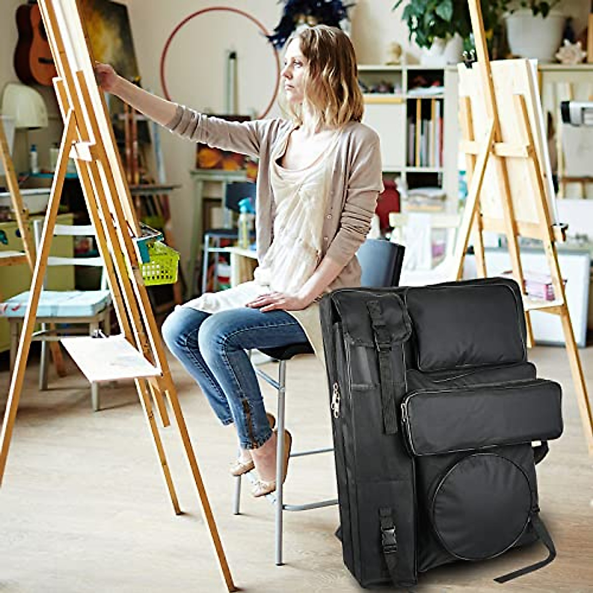 Art Canvas Bag, Large Art Portfolio Case with Zipper Design Shoulder Strap & Tote, Artist Backpack for Storage Artwork Sketch, Drawing, Canvas, Photography, Poster, Art Bag for Kid Student Teacher