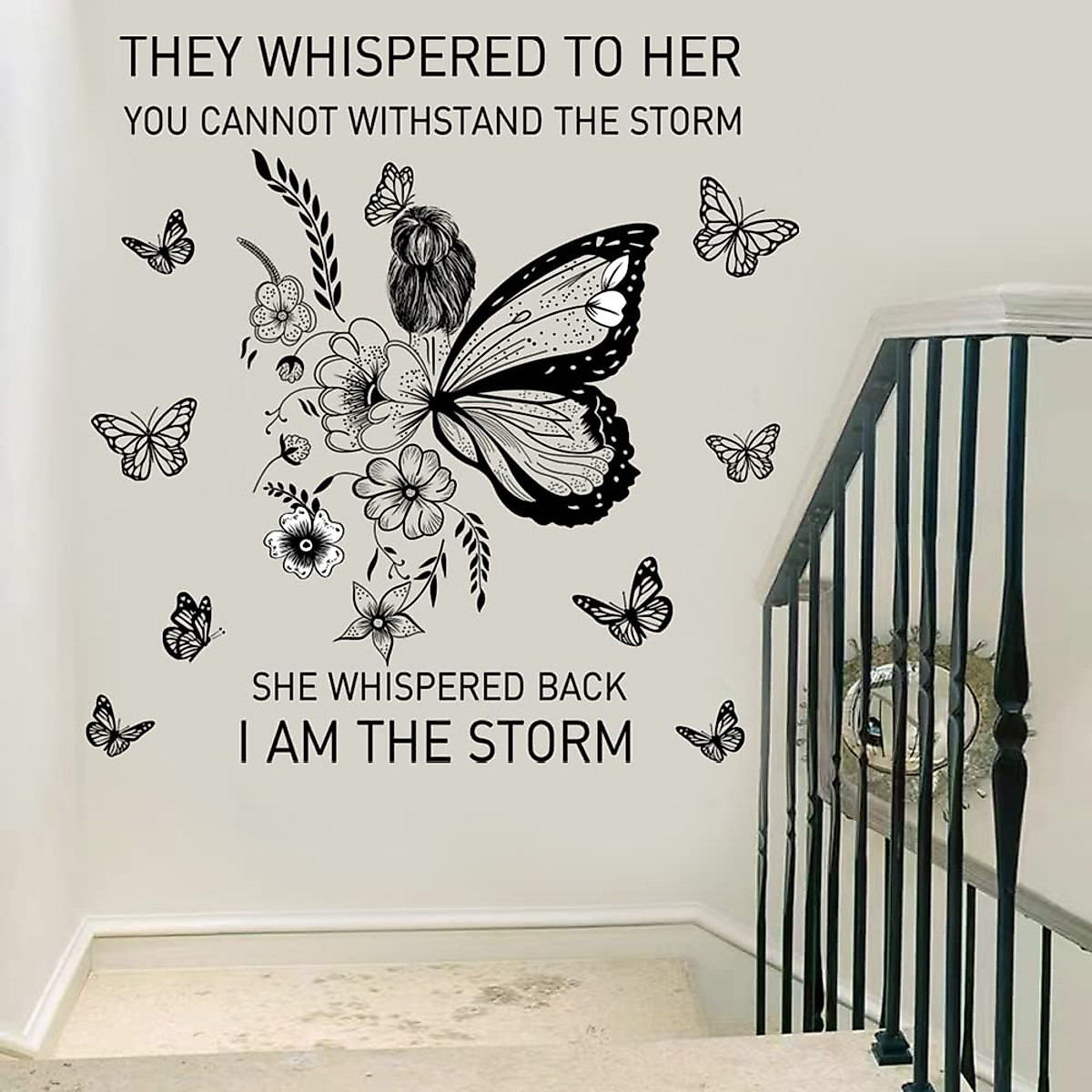 Inspirational Wall Art Positive Quotes Wall Decor Motivational Wall Decals Saying Quotes Wall Stickers Peel and Sticker Wall Decoration Flower Vine Butterfly Wall Sticker for Bedroom Living Room Home