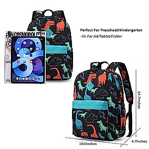 NICE CHOICE Preschool Backpack Kindergarten Little Kid Toddler School Backpacks for Boys and Girls with Chest Strap(15inch, Black Dinosaur)
