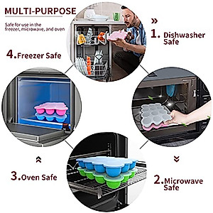 2 Pack Baby Food Containers, Freezer Tray with Lid, BPA Free Silicone Molds, 12 Cubes & 10 Cubes, Individual 75ml Per Cube, Perfect for Homemade Baby Food, Breast Milk- Microwave, Oven