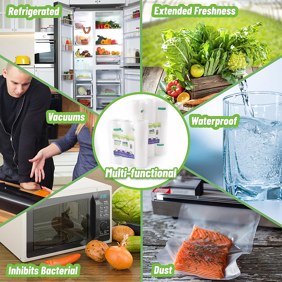 Vacuum Sealer Bags for Foods, 3 Rolls 11"X20' Vacuum Sealer Bags, Food Grade BPA Free Bag Rolls, Commercial Dispenser Food Bags for Storage, Meal Prep or Sous Vide