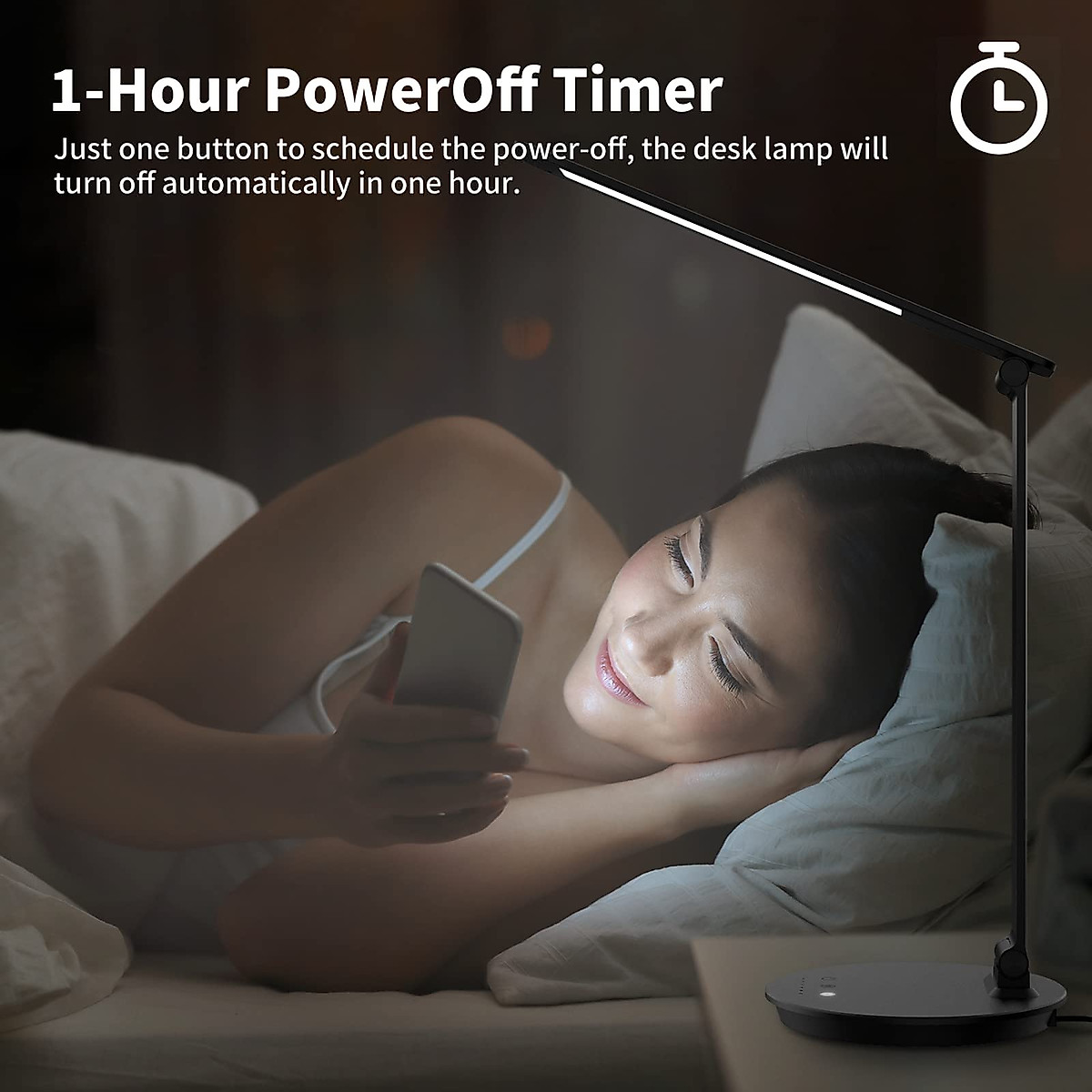 Mongery LED Desk Lamp, Table Lamp with Touch Control USB Charging, Eye-Caring Desk Lamp Aluminum Multiple Angle Adjustments LED Light for Office, Home, Reading and More, Black