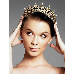 COCIDE Gold Tiara and Crown for Women Birthday Headband for Girls Crystal Queen Crown Hair Accessories for Bride Party Bridesmaids Bridal Prom Halloween Costume Cosplay Christmas Gifts (DARK GOLD)