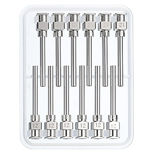 PATIKIL 12Ga x 1 Inch Stainless Steel Dispensing Needle Tips, 12Pcs Metal Glue Needle Tube Blunt Tips Luer Lock for Thick Glue Ink Lab, Silver