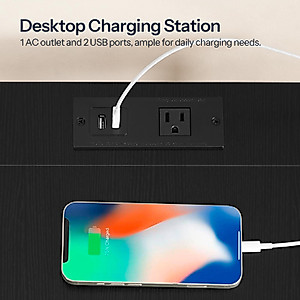 HOOBRO Narrow End Table with Charging Station, Side Table with Outlet, Nightstand with 2 Fabric Drawers, Couch Table, for Living Room, Small Spaces, Bedroom, Black BB488UBZ01