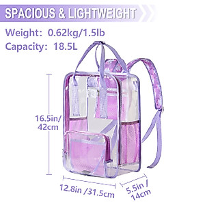 VASCHY Clear backpack for Women, Heavy Duty Transparent See Through Stadium Approved Square Backpack for Teen Girls Bookbag Schoolbag Unicorn