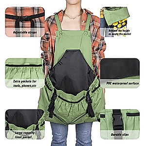 Gardening Apron, Garden Apron with Pocket for Harvesting Gardening Weeding, 100% Cotton Canvas Water Resistant Apron with Quick Release Pocket for Men&Women, Perfect Gardening Gift(Green)