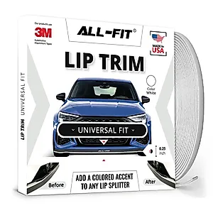 All-Fit Automotive Lip Trim – Universal Fit for Style & Protection – Durable Accent for Splitters, Air Dams, & Spoilers – Easy-to-Install Automotive Exterior Accessories (¼” W x 10’ L, White)