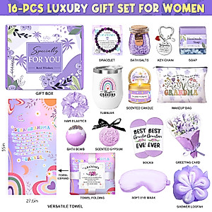 HSOEIXL Gifts for Grandma, Mother‘s Day Basket Gifts for Best Grandma, 16 pcs Birthday Gifts Basket from Granddaughter Grandchildren Grandkids New Nana Gifts Grandmother Gigi Care Package