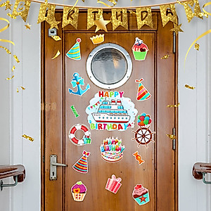 15 Pcs Birthday Cruise Door Decorations Funny Cruise Door Magnets Magnetic Cruise Accessories Must Haves Carnival Happy Birthday Door Sign Reusable Birthday Magnets for Ship Party Refrigerator Cabin