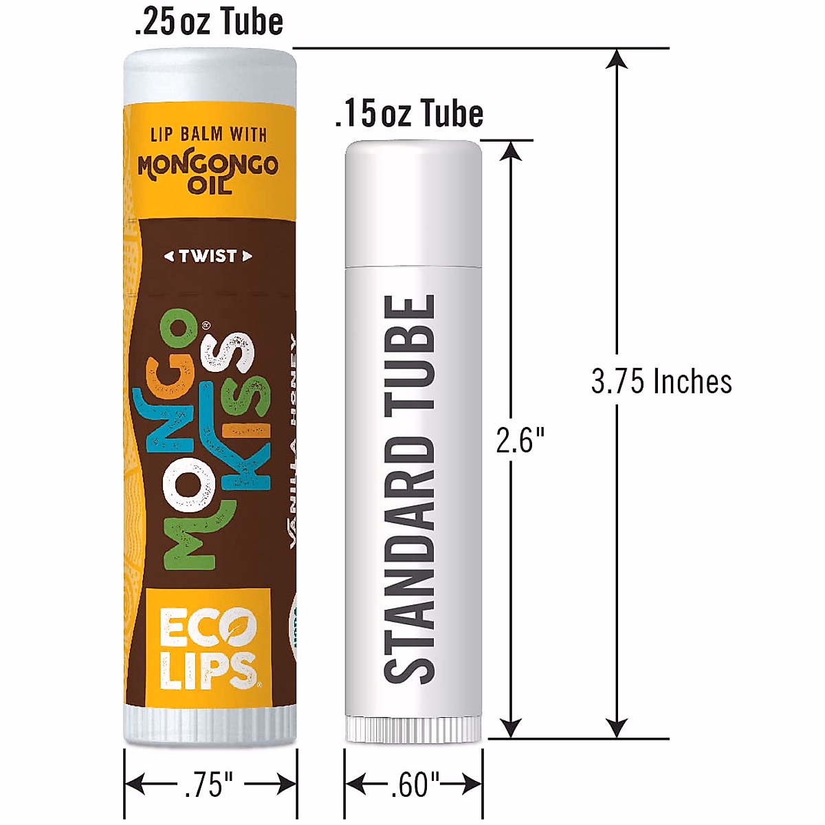 LIP BALM Mongo Kiss 6-Pack (6 tubes) by Eco Lips 100% Organic Beeswax & Cocoa Butter Lip Care with Organic Mongongo Oil - Soothe & Moisturize Dry & Cracked Lips - Made in USA. (Peppermint)
