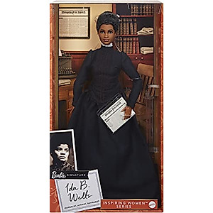 Barbie Inspiring Women Doll, Ida B. Wells Collectible with Blue Dress and Newspaper Accessory