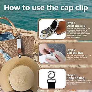 Nearockle 3 Pieces Hat Clips for Travel Handbag Backpack Luggage, Elastic Cap Clips Hat Companion for Women, Outdoor Travel Accessory Chains