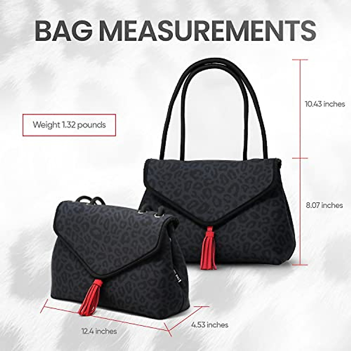 Cris Tassel Neoprene Tote Bag for Women - Crossbody Purse and Shoulder Bag - Neoprene Bag Leopard Print - Interchangeable Tassel Colors - Multipurpose Travel Purse, Beach Bag, Gym Bag, Pool Bag