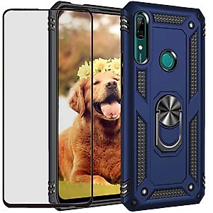 DuoLide for Huawei P Smart Z / Y9 Prime 2019 Case with Tempered Glass Screen Protector,Hybrid Heavy Duty Dual Layer Anti-Scratch Shockproof Defender Kickstand Case Cover, Blue