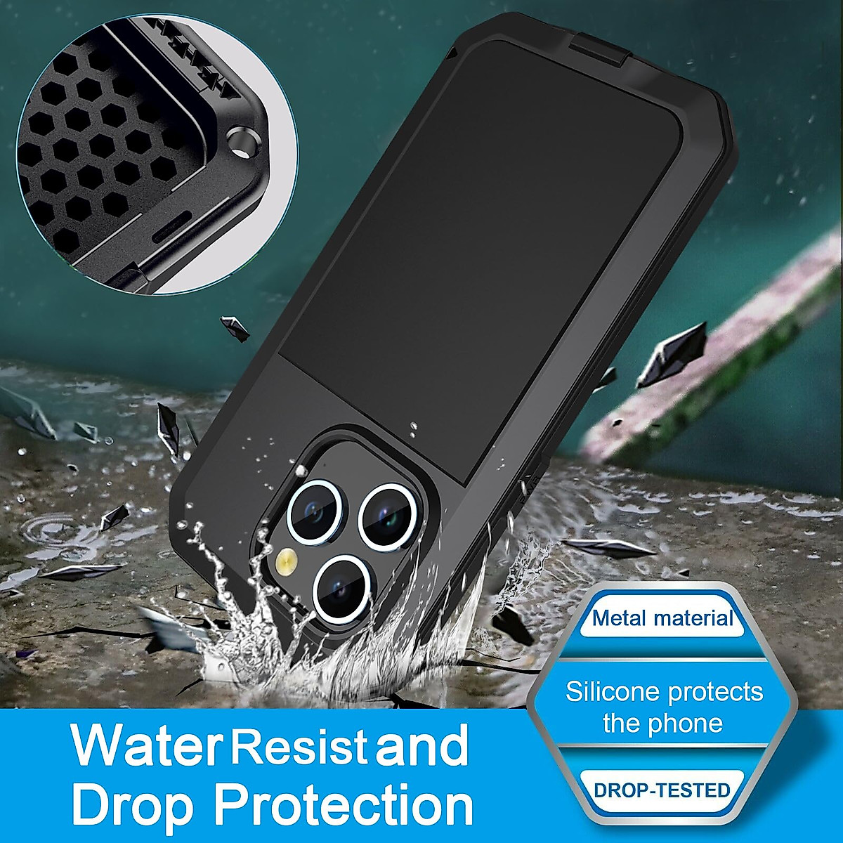 Marrkey for iPhone 13 Pro Max Case,360 Full Body Protective Cover Heavy Duty Shockproof Tough Armour Aluminum Metal Case with Silicone Built-in Screen Protector for iPhone 13 Pro Max 6.7" - Black