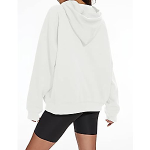 JEIBKOUY Women Men Solid Loose Basic Hoodies Fleece Long Sleeve Unisex Pullover Oversized Sweatshirt White