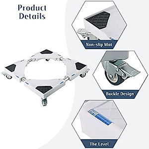 MYFULLY Adjustable Movable Furniture Dolly Roller Base, Multi-Functional Mobile Base for Dryer, Washing Machine and Mini Refrigerator Stand Moving Cart (4 Wheels)