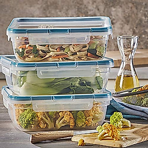 Snapware Total Solution 6-Pc Plastic Food Storage Containers Set with Lids, 8.5-Cup Rectangle Meal Prep Container, Non-Toxic, BPA-Free with 4 Locking Tabs, Microwave, Dishwasher, and Freezer Safe