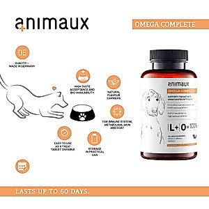 animaux - Omega Complete for Dogs Fish Oil Tablets, Omega 3,6 & 9 Fatty acids to Support Vitality, Bone Structure, Barf Supplement, Salmon Oil for Skin & Coat, 50 chewable Tablets, 100 Days Supply