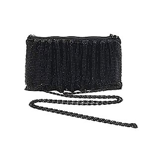 Frewahmesh Womens Evening Clutch Metal Mesh purses handbags with shoulder chain strap for Coctail Party Prom Wedding (Black)
