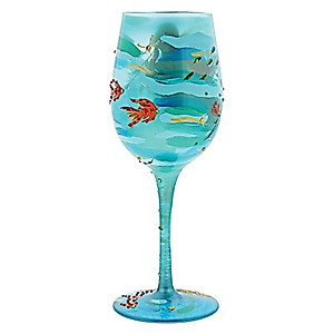 Enesco Wine Glass Mermaid Drinkware, 1 Count (Pack of 1), Blue/Green/Orange/Brown