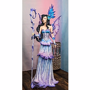 Ebros Large Amy Brown Spring Season Purple Lavender Fairy Holding Curling Magical Staff Statue 17.75" Tall Fantasy Mythical Faery Garden Magic Collectible Figurine Fairies Pixies Nymphs Decor