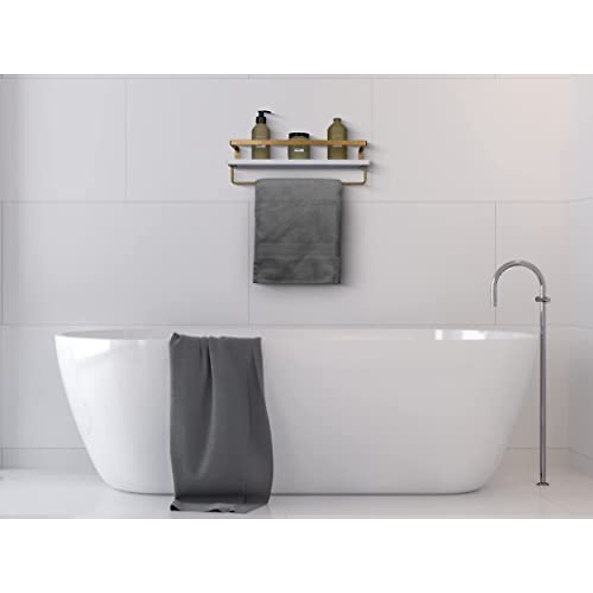 Peter's Goods Modern Floating Shelves with Rail, Modern Brass Finish, Set of 2 Shelves - Wall Mounted Bathroom Wall Shelves with Towel Bar - Also Perfect for Bedroom Decor and Kitchen Storage