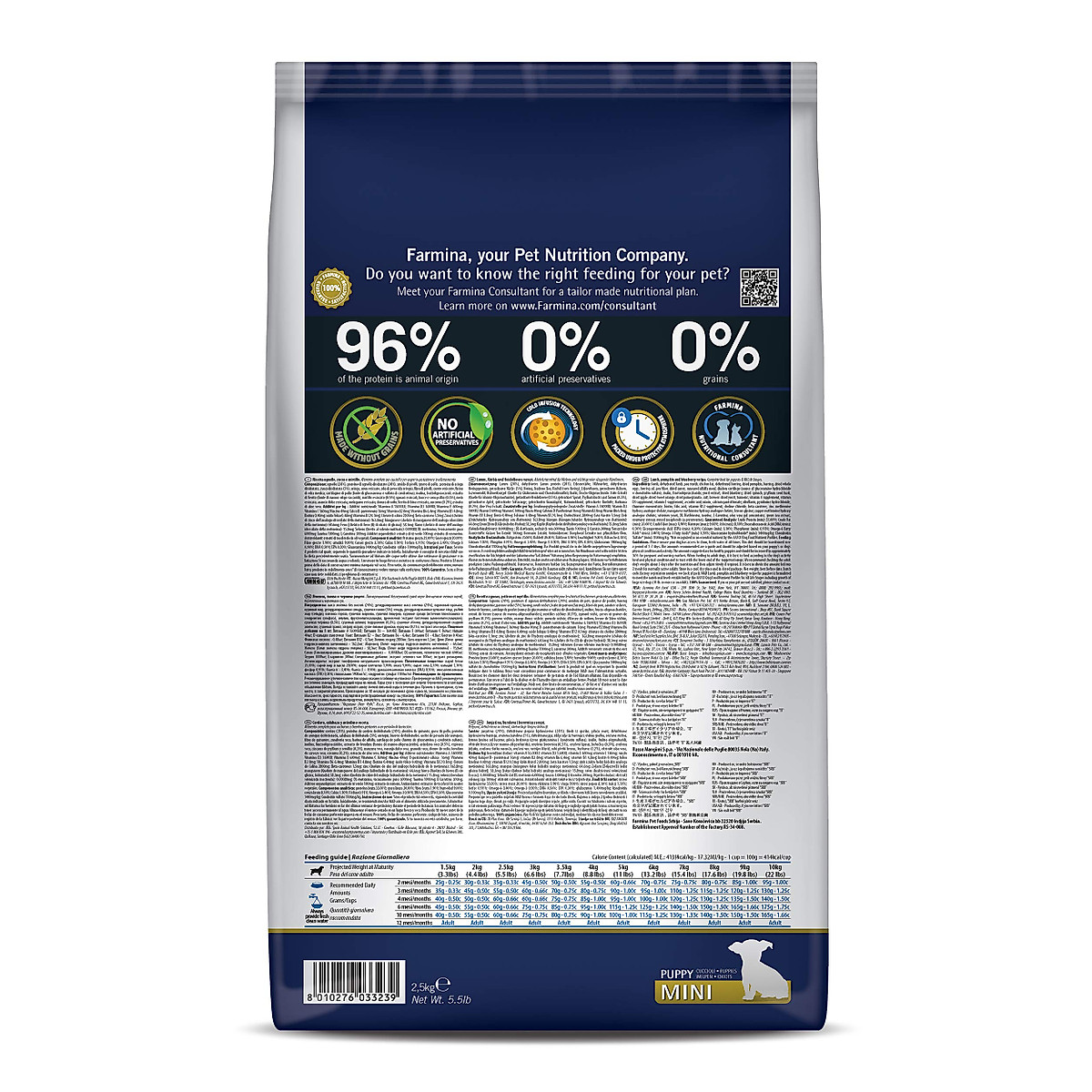 FARMINA Dry Mini Puppy Food, Lamb, Pumpkin and Blueberry Recipe, 5.5 lbs