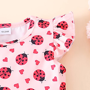 Girls Ladybug Dress Short Sleeve Ruffle Sundresses Kids Summer Outfits Animal Print Clothes Toddler Pink Swing Dresses 2-3 Years Old