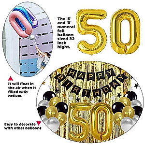 50th Birthday Decorations Kit for Women Men,6.5 Feet Tall 50 Birthday Balloon Column for 50th Birthday and Anniversary Party Decorations (Black & Gold)