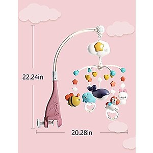 BSROLUNA Baby Crib Mobile with Music and Lights, Baby Mobile for Crib with Animals Projection, Hanging Rotating Animals Rattles, 19 Songs and lullabies, Cartoon Baby Crib Toys for Girls (Baby Pink)