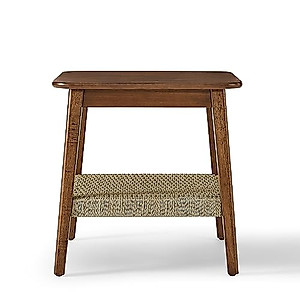Oriental eLife Mid-Century Side Table with Woven Shelf,Boho End Table with Storage,Small Side Table for Living Room,Couch,Bedroom,Patio,Home Office (23")
