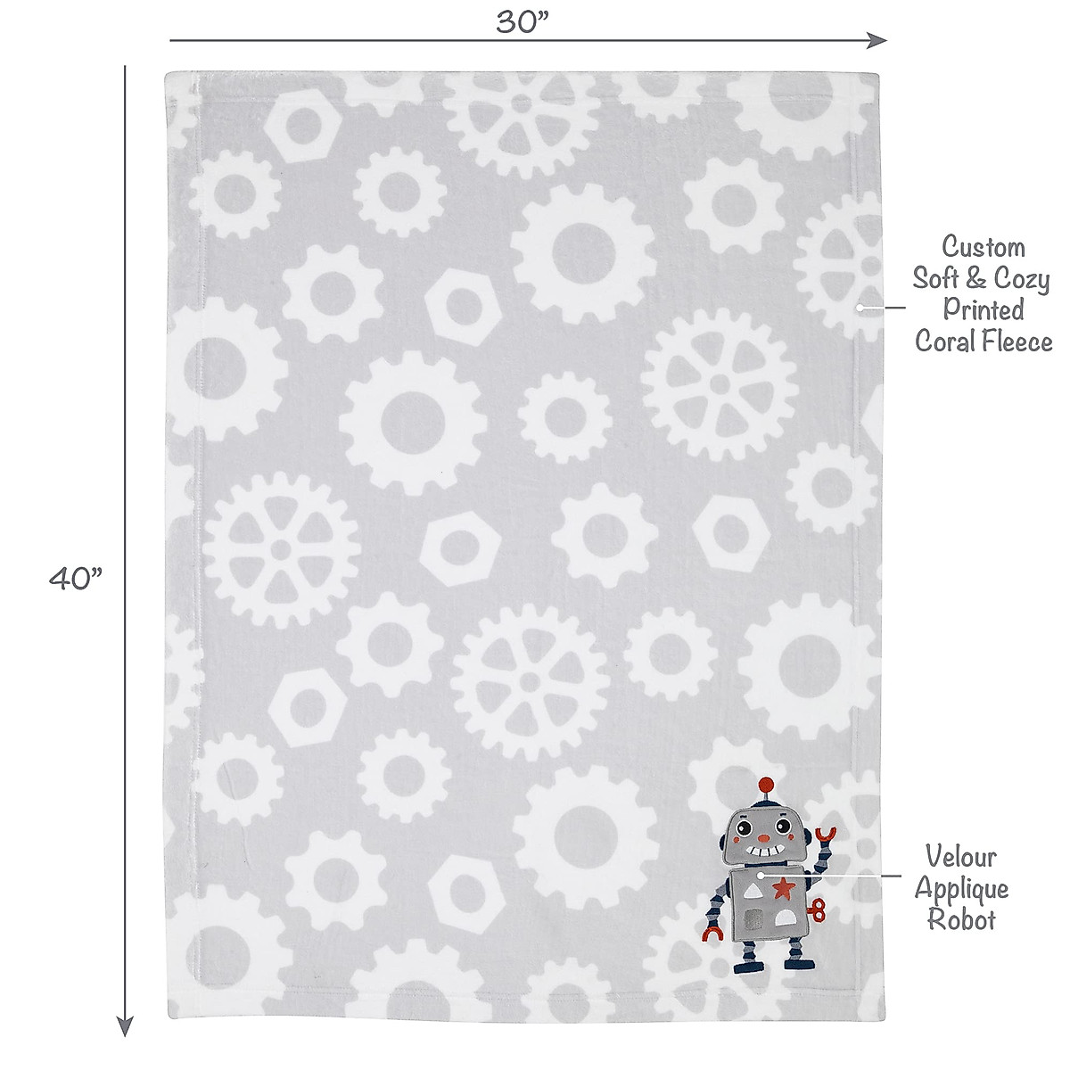 Bedtime Originals Robbie Robot Baby Blanket, Gray