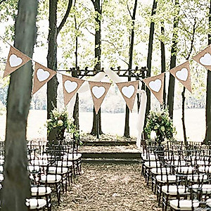 Bunting Wedding Vintage Garland Heart Bunting Jute Fabric Bunting Hessian Banner Vintage Decorative Bunting for Bridal Table Photos Sweet Bar Decoration Set of 2