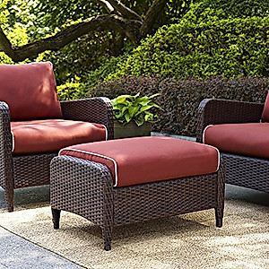 Crosley Furniture KO70067BR-SG Kiawah Outdoor Wicker Ottoman, Sangria