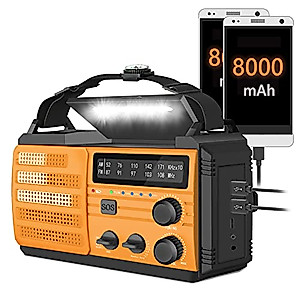 8000mAh Emergency Weather Radio, Solar Hand Crank Emergency Radio, AM/FM/NOAA Alert Weather Radio Power Bank, with SOS Alarm, Flashlight, Reading Lamp, Type-c Charging.