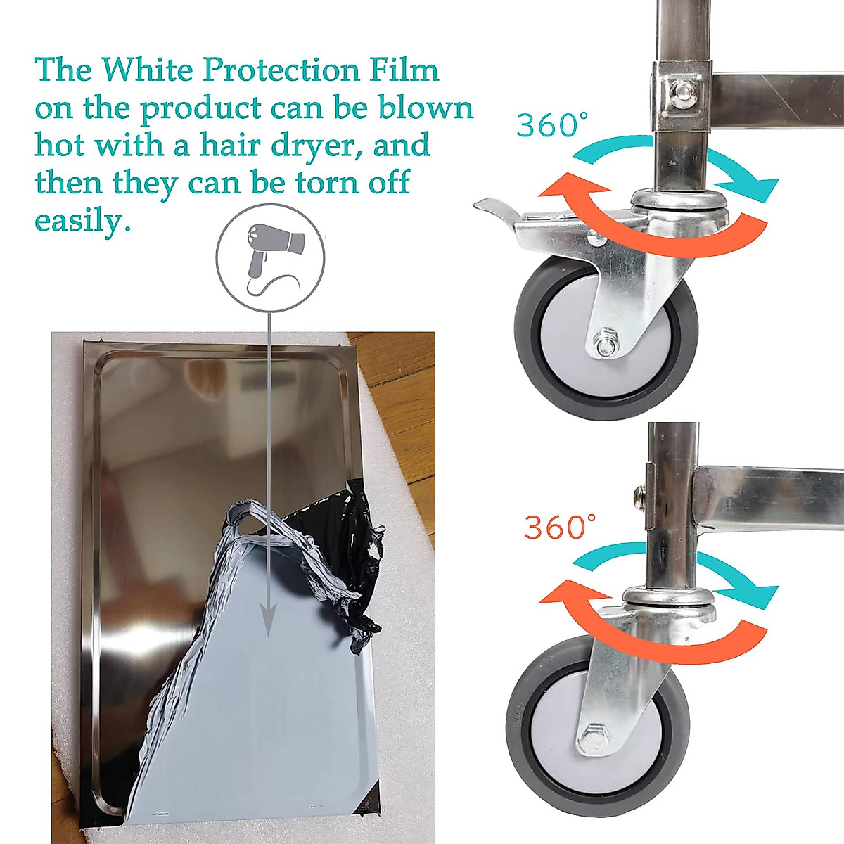 ITINA 3 Tier Stainless Steel Utility Cart with Locking Wheels L29.5× W16× H33inch 330Lbs Total Load Capacity Kitchen Island Trolley Catering Storage Cart for Kitchen Restaurant Hotel Cafe Home
