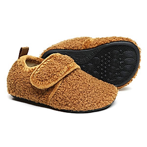 SLEVEL Comfort Toddler Slippers Lightweight Little Kids Indoor Non Slip Grip Winter Fuzzy Warm House Floor Home Shoes for Boys Girls (S191006Brown23)
