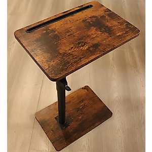 YUHFERA Sofa Armrest Tray Table for Couch - 360° Swivel Height Adjustable End for Small Spaces, Snack Side Table for Bed or Chair with Phone & Tablet Slot (Rustic,Standard)