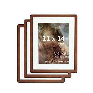 TRAHOME 11x14 Picture Frame,Solid Wood,3 Pack Photo Frames, Display Pictures 8.5x11 with Mat or 11x14 Without Mat, Gallery Wall Photo Frames-Brown
