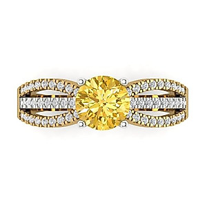 Clara Pucci 1.19ct Round Cut Solitaire Yellow Citrine Designer Wedding Bridal art deco Anniversary Ring 14k yellow & White Gold 7.5