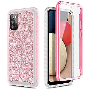 NZND Case for Samsung Galaxy A02S with [Built-in Screen Protector], Full-Body Shockproof Protective Rugged Bumper Cover, Impact Resist Durable Phone Case (Glitter Rose Gold)