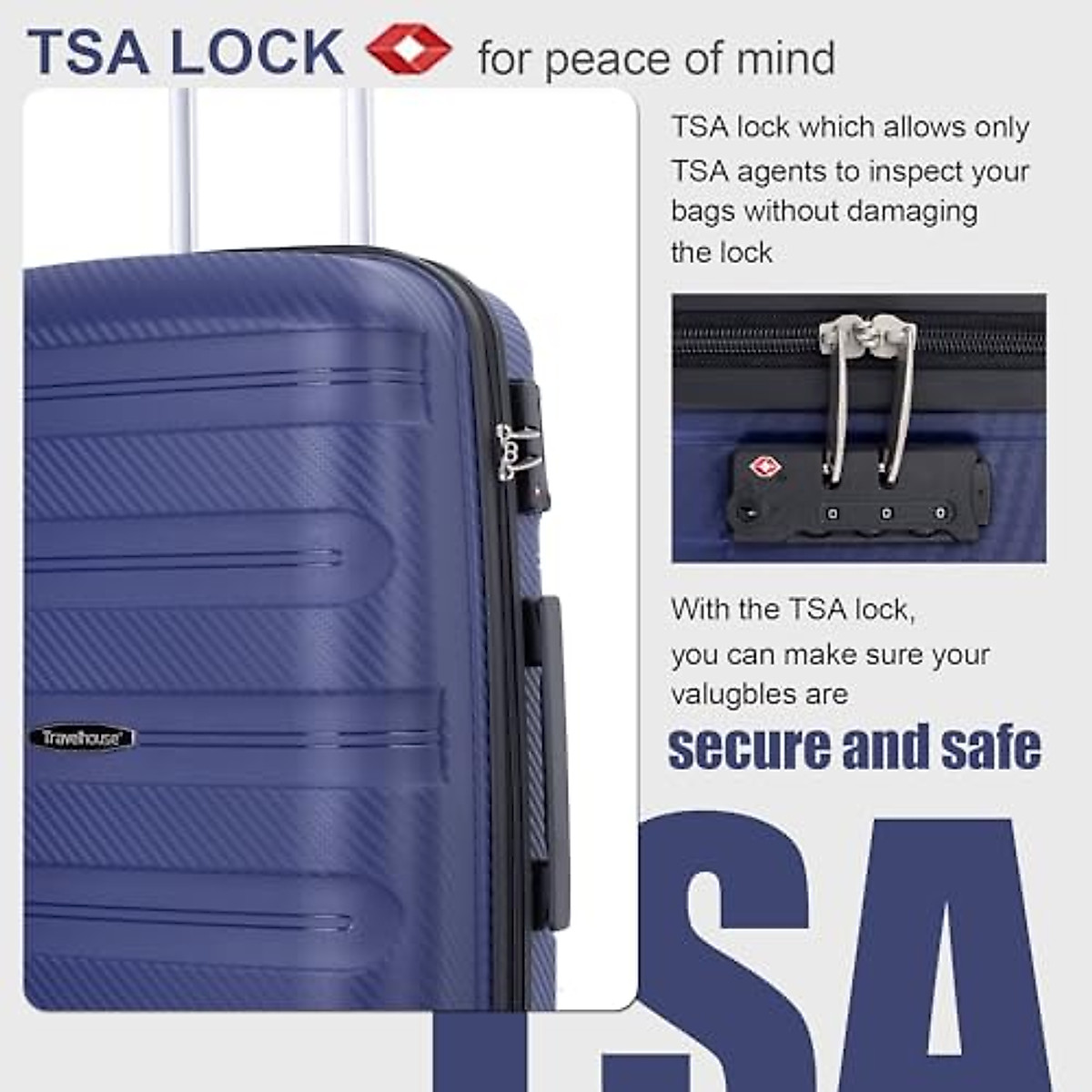 Tripcomp Hardshell Luggage Sets 3 Piece, Lightweight Suitcase Set with Spinner Wheels TSA Lock, Travel Carry-on and Checked Luggage, 3-Piece Set(20/24/28), Dark Bule