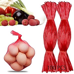 COTELEEC 100Pcs Reusable Mesh Produce Bags, 16 Inch Stretchable Mesh Vegetable Bags for Vegetables Onion Potato Storage Fruits Seafood (100Pcs-red)