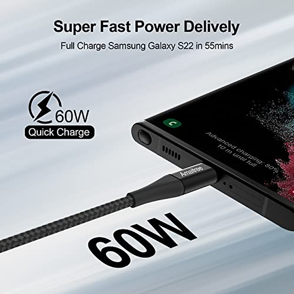 Amaitree USB C Cable, 60W 5Pack(1+4+4+6.6+6.6Ft) 3A Fast Charging Quick Charger Cable, USB Type C 2.0 Cable, Compatible Samsung Galaxy S10/S9/S8 Plus/Note 10/9/8,LG V50/V40/G8/G7 - Black